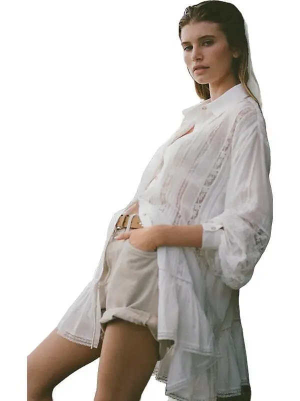 Anthropologie Lace Panel Shirtdress - White