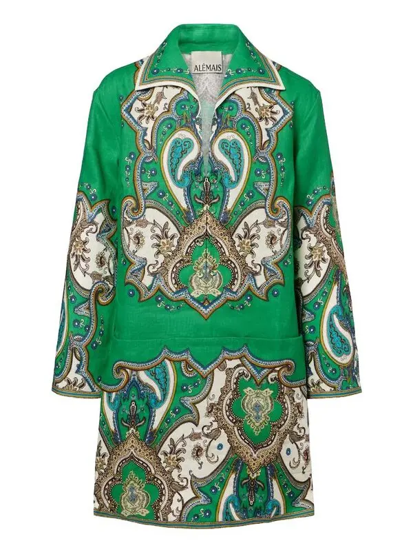 ALEMAIS Porter Printed Linen Mini Dress - Green