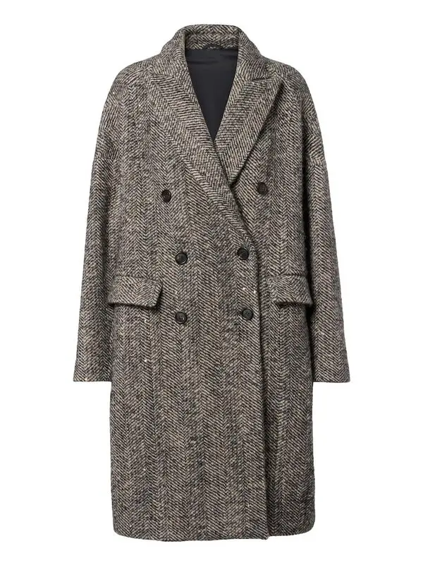 Brunello Cucinelli Herringbone Wool-blend Coat - Brown