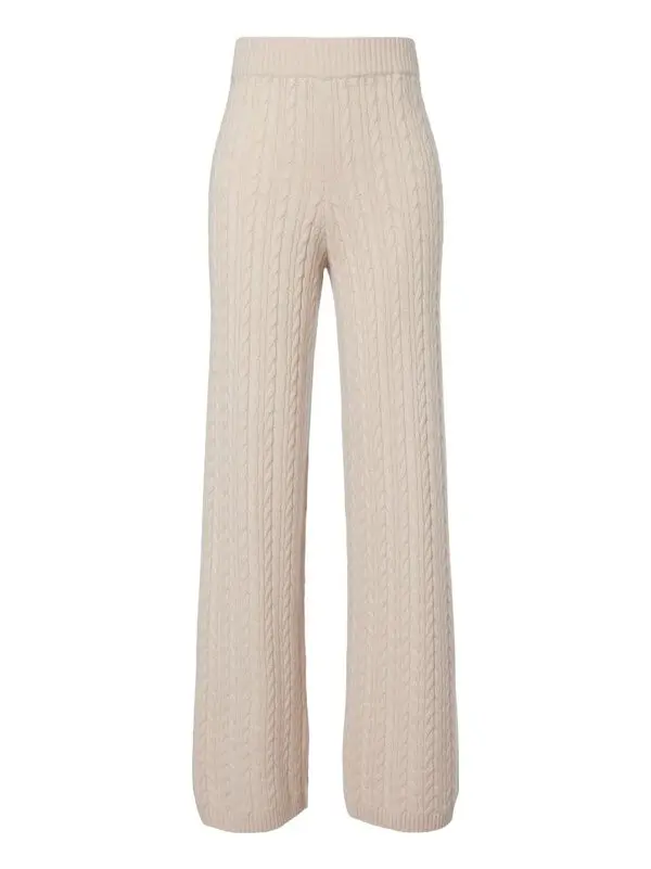 Agnona Cable-knit Cashmere Wide-leg Pants - Beige