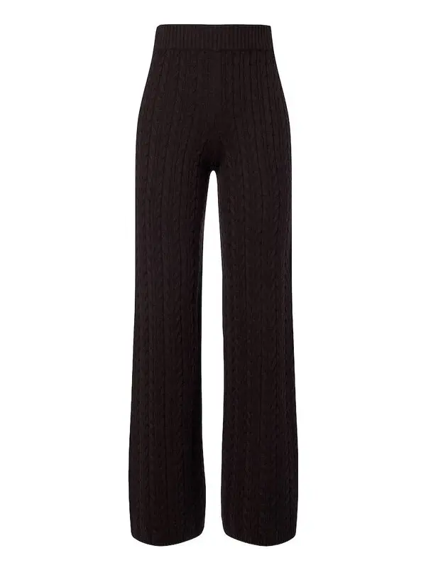 Agnona Cable-knit Cashmere Wide-leg Pants - Brown