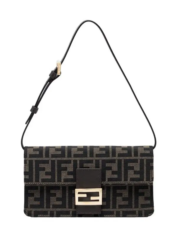 Fendi Jacquard Canvas Wallet On Chain - Black