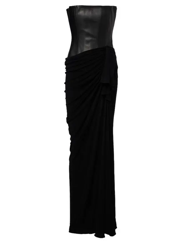 Alex Perry Draped Leather And Jersey Corset Gown - Black