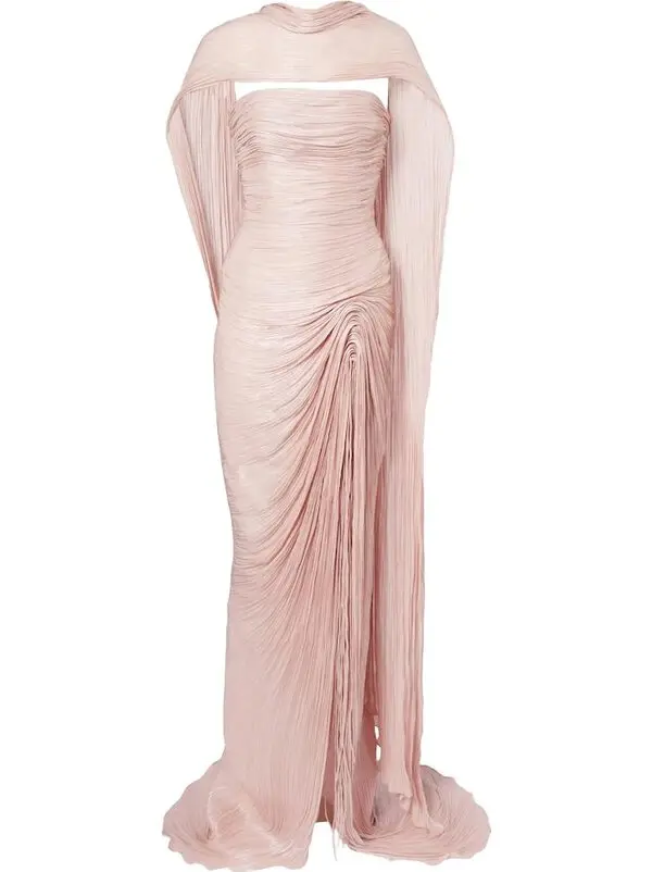 MARMAR HALIM Pleated Taffeta Bustier Gown And Detachable Scarf - Pink