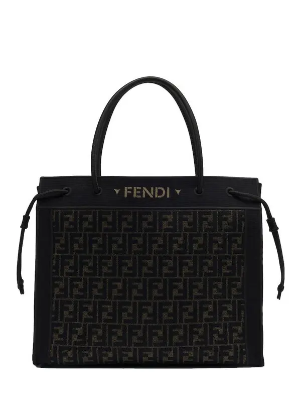 Fendi Magic Large Canvas Shopper With Leather Trim - Black