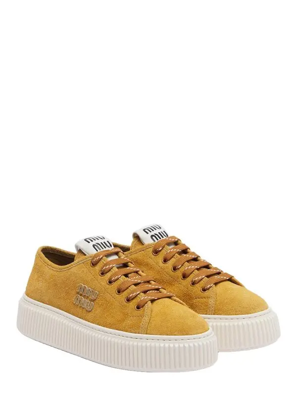 Miu Miu Suede Platform Sneakers - Brown