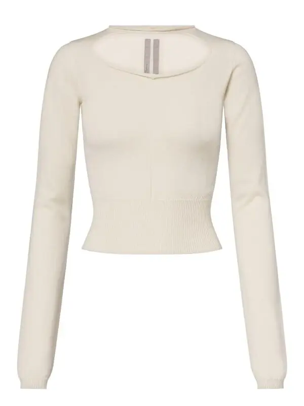 Rick Owens Cropped Virgin Wool Sweater - White