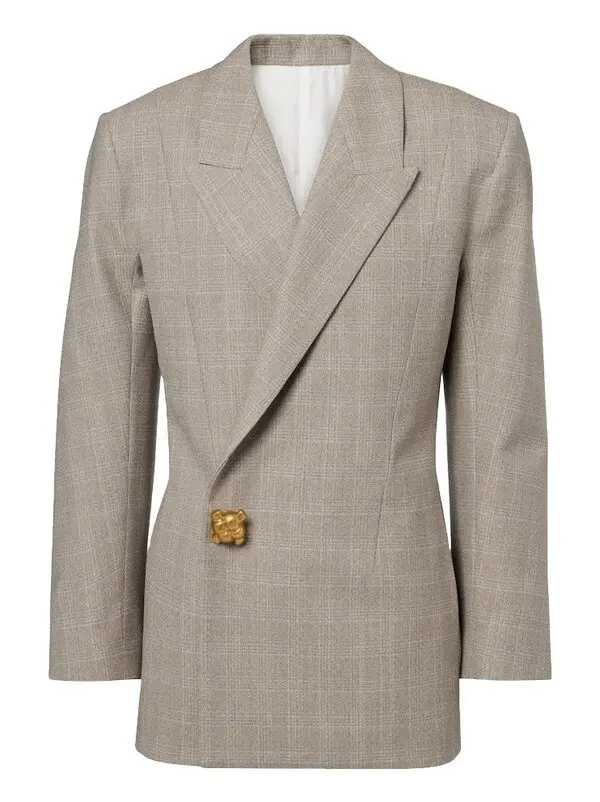 Bottega Veneta Checked Double-breasted Wool Blazer - Grey
