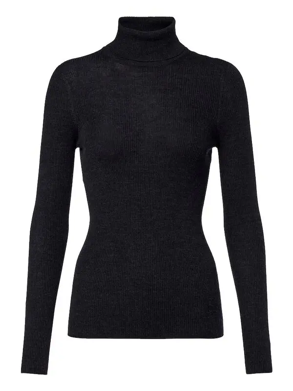 Agnona Ribbed Knit Turtleneck Sweater In Wool, Silk, And Cashmere - Grey