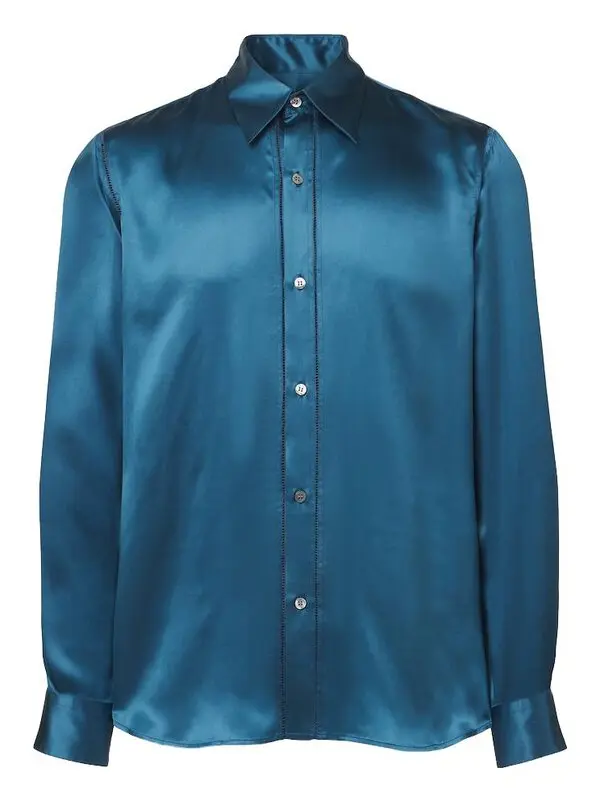 Dries Van Noten Silk Satin Shirt - Blue