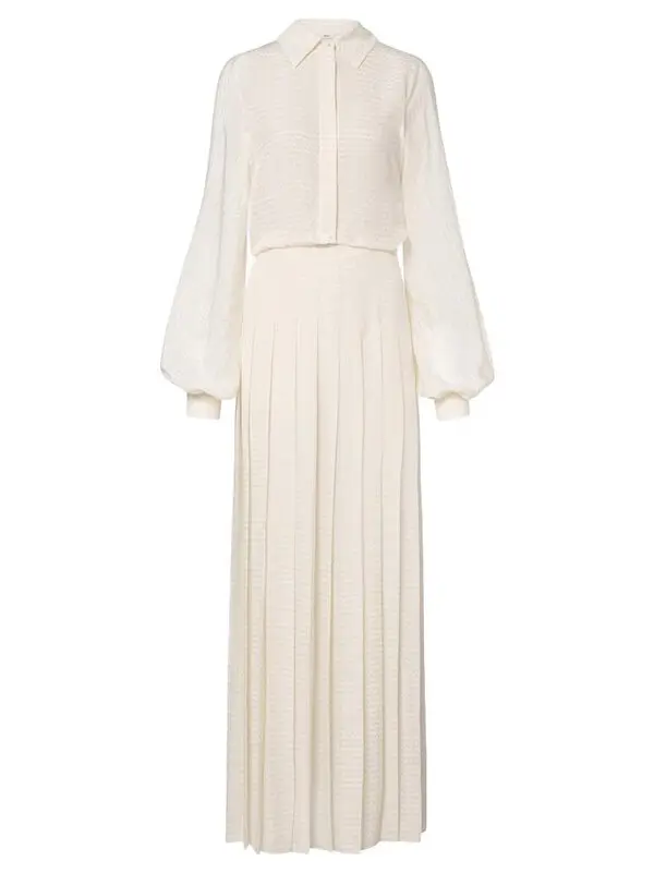 Fendi Plissé Silk Crêpe Maxi Dress - White