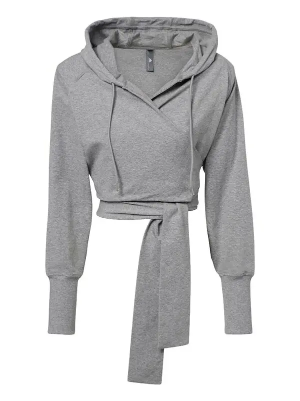 Adidas By Stella McCartney Cropped Wrap Hoodie With Drawstring Hood - Grey