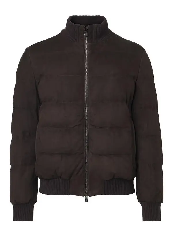 Fedeli Padded Suede Bomber Jacket - Brown