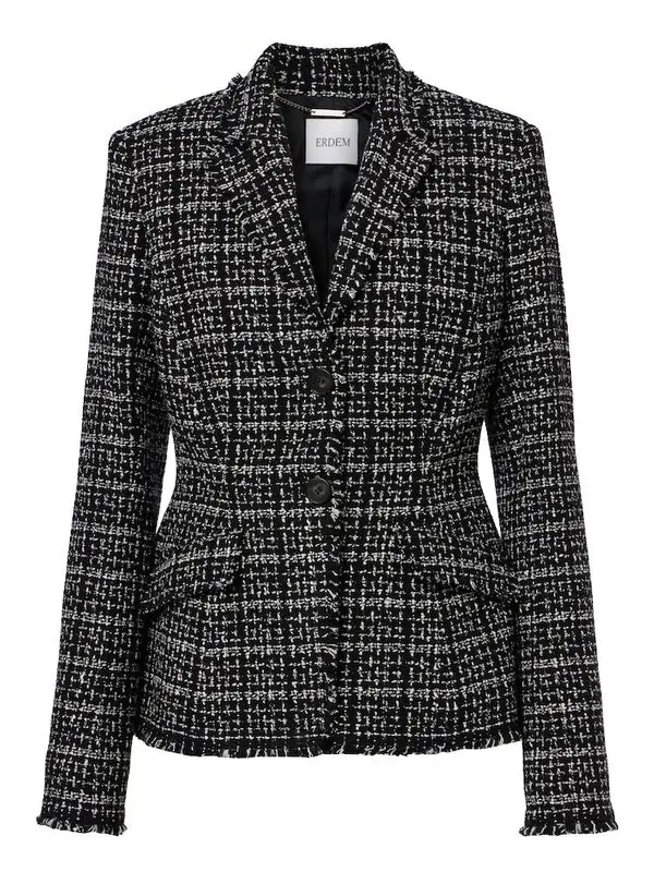 Erdem Checked Cotton-blend Tweed Blazer - Black