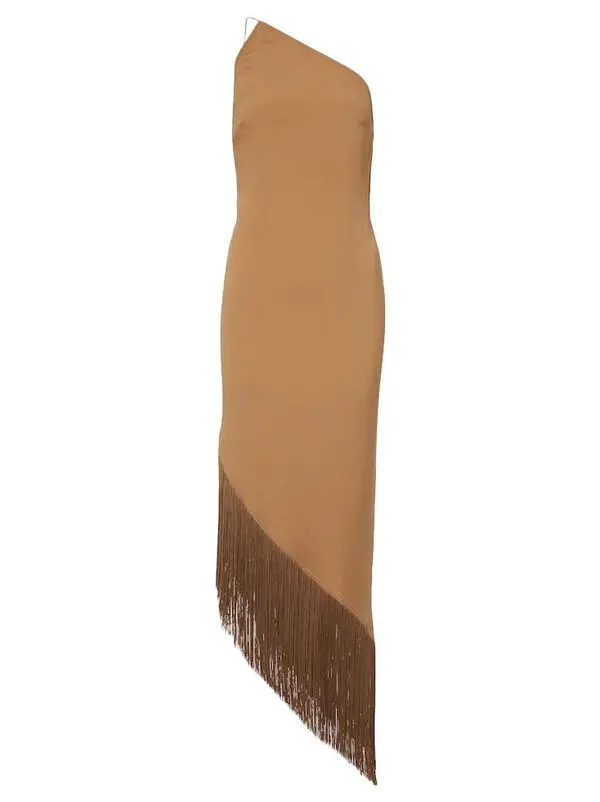 TALLER MARMO Asymmetric Midi Dress With Fringe - Brown