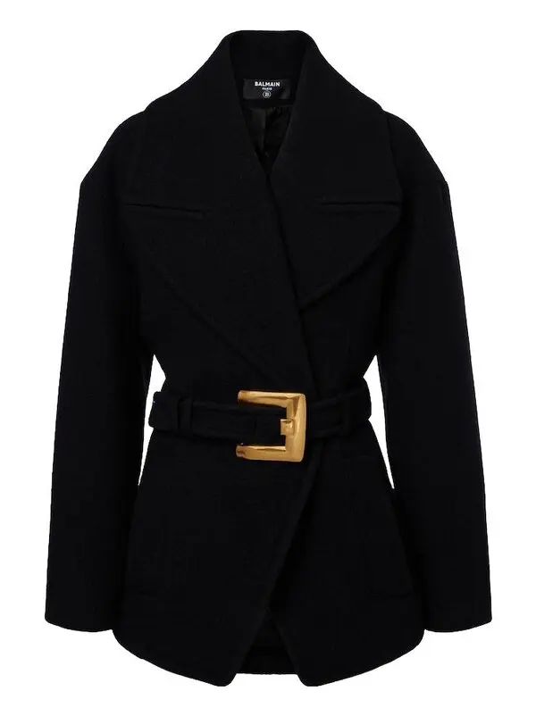 Balmain Double-breasted Virgin Wool Coat - Black