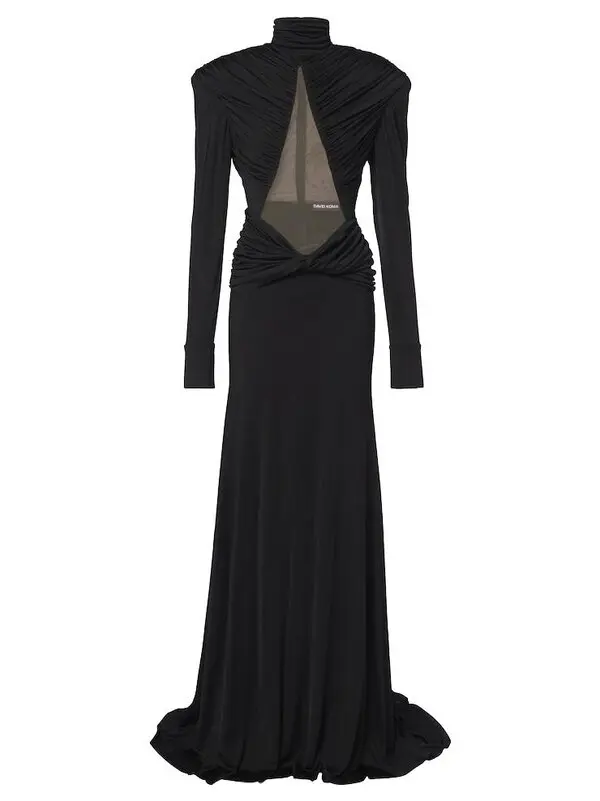 David Koma Cutout Ruched Jersey Gown - Black