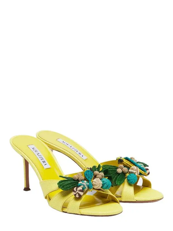 AQUAZZURA Birdsong Raffia Mules - Multicoloured