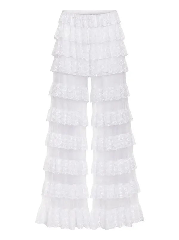 HARMONIA NY X Kikiriki Ruffled Lace Tiered Pants - White