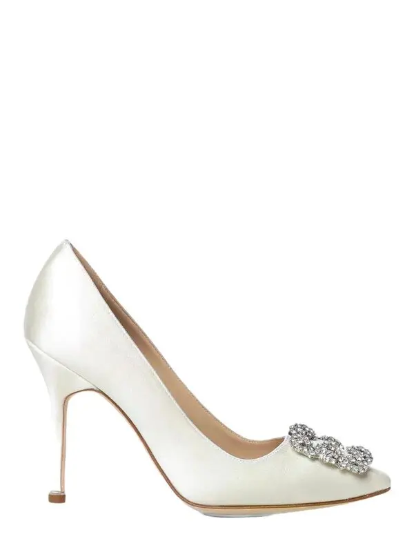 Manolo Blahnik Hangisi Crystal-buckle Pumps - White