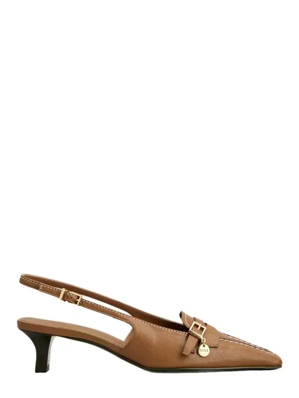 TOD'S Slingback Pumps In Leather With Kitten Heel - Brown