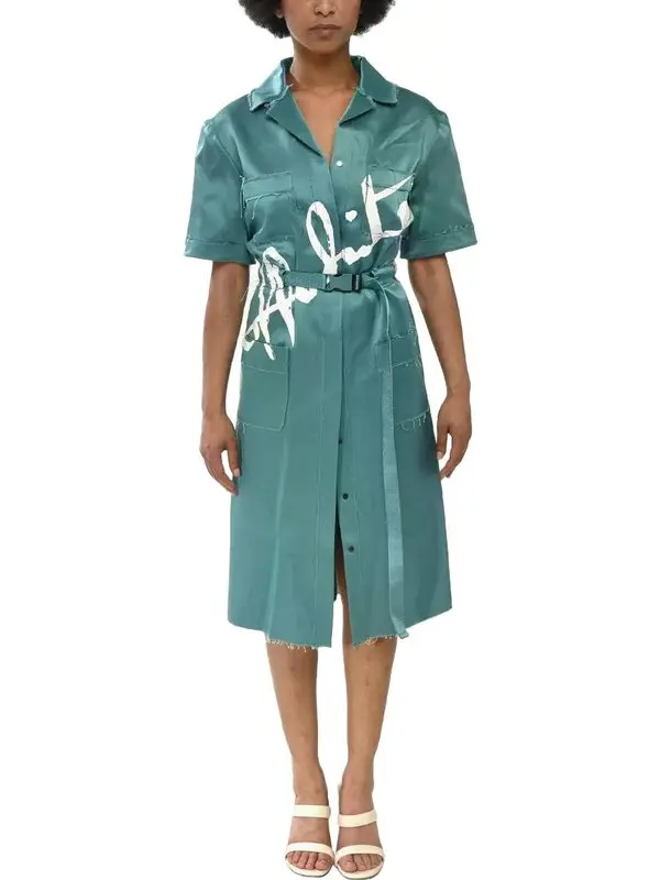 Off-White Logo Print Raw-cut Midi Dress - Green
