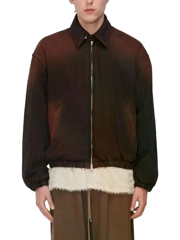SONG FOR THE MUTE Acid Wash Padded Denim Jacket - Brown