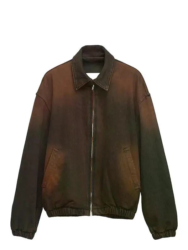 SONG FOR THE MUTE Acid Wash Padded Denim Jacket - Brown