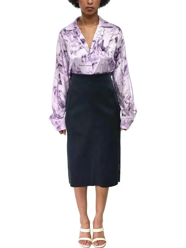 Off-White Satin A-line Midi Skirt - Blue