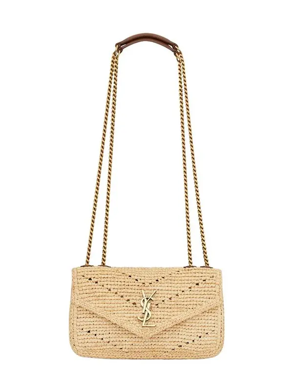 Saint Laurent Mini Loulou Chain Bag In Raffia - Beige