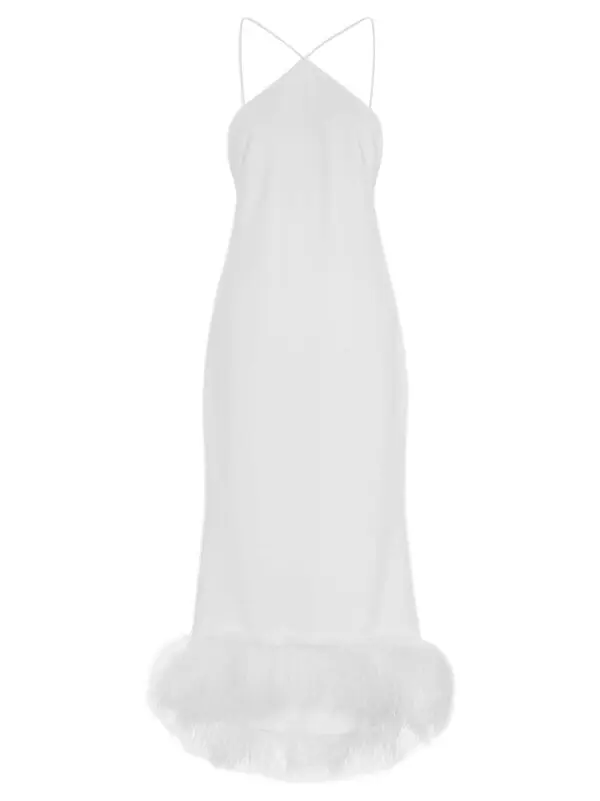 16Arlington Ade Midi Dress With Feather Trim - White