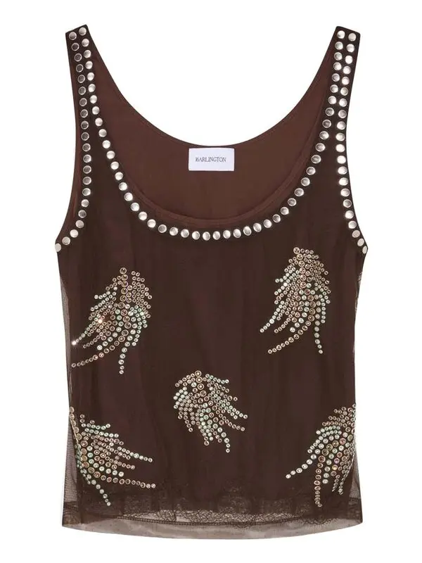 16Arlington Esha Feather Crystal Embellished Scoop Neck Tank Top - Chocolate