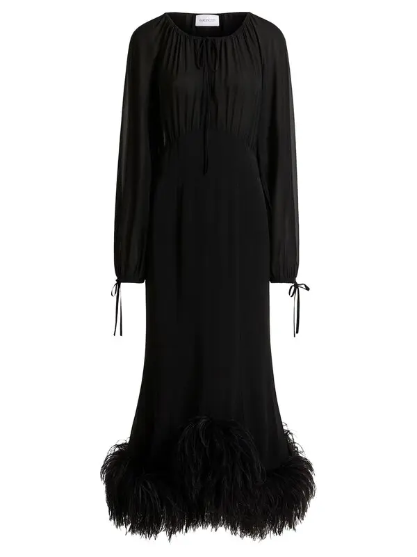 16Arlington Davis Midi Dress With Feather Trim - Black