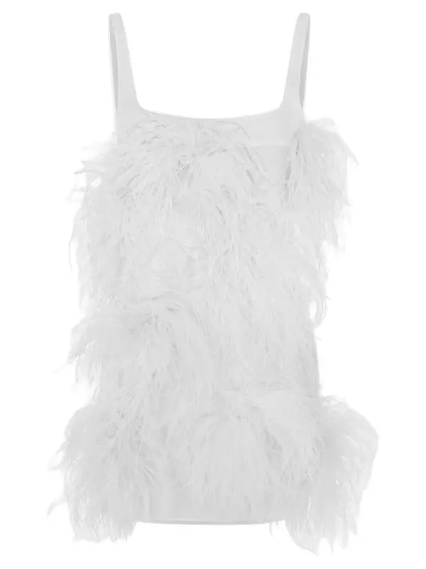 16Arlington Polly Mini Dress With Feather Embellishments - White