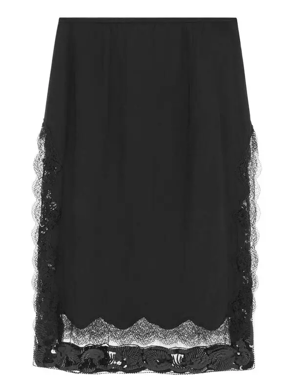 16Arlington Tirso Midi Skirt With Sequins And Lace Trim - Black