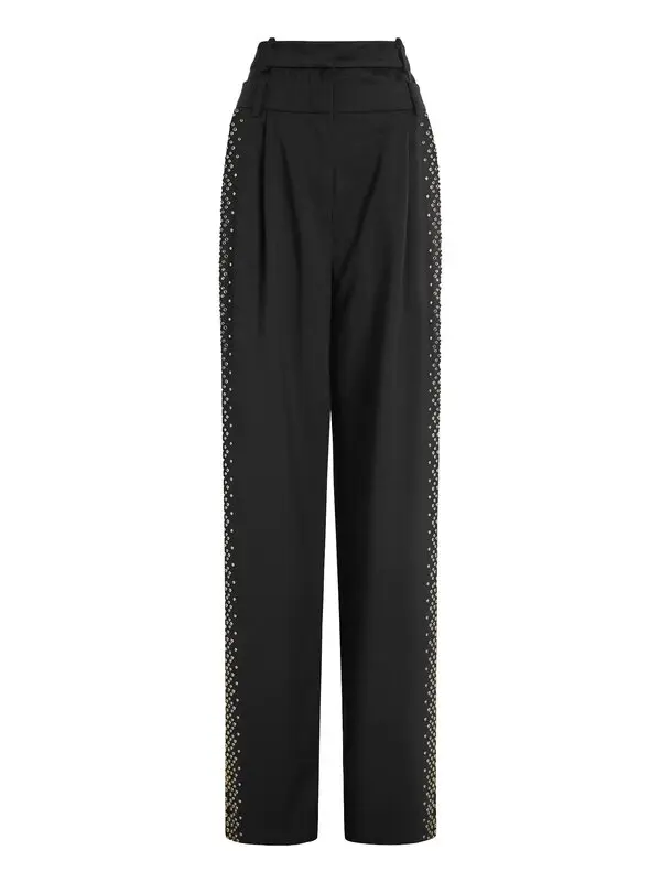 16Arlington Ivlia High-waisted Wide-leg Trousers With Crystal Embellishments - Black