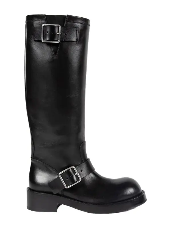 ANN DEMEULEMEESTER Buckled Leather High Shaft Boots - Black