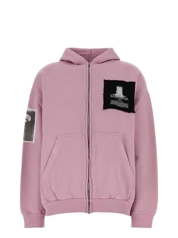 Balenciaga Zip Up Hoodie With Logo Detail - Pink
