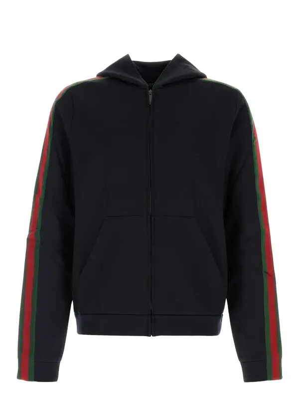 Gucci Cotton And Silk Jersey Zip-up Jacket With Web Ribbon - Blue