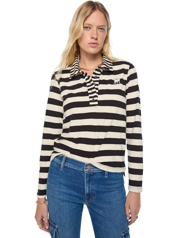 MOTHER The L/s Close Cut Huddle And Cream Stripe Long Sleeve T-shirt - Black