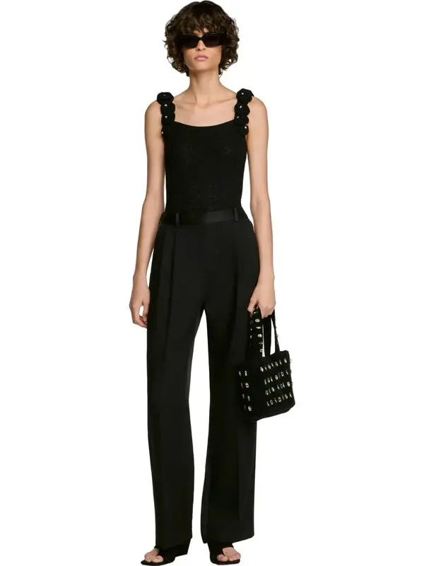 Sandro Knit Bodysuit With Beaded Flower Embellishments - Black