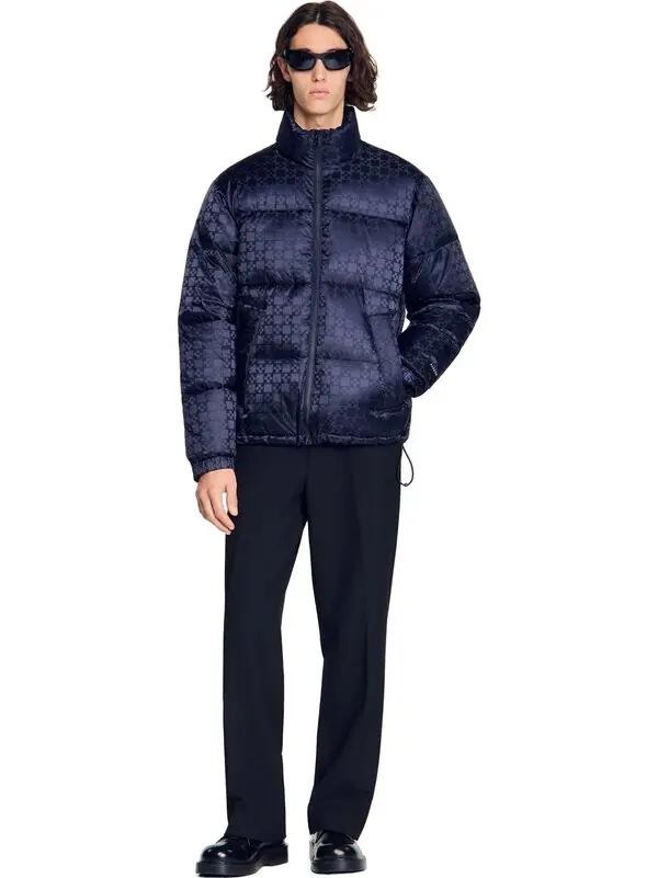 Sandro Water-repellent Puffer Jacket With Cross Motif - Midnight Blue
