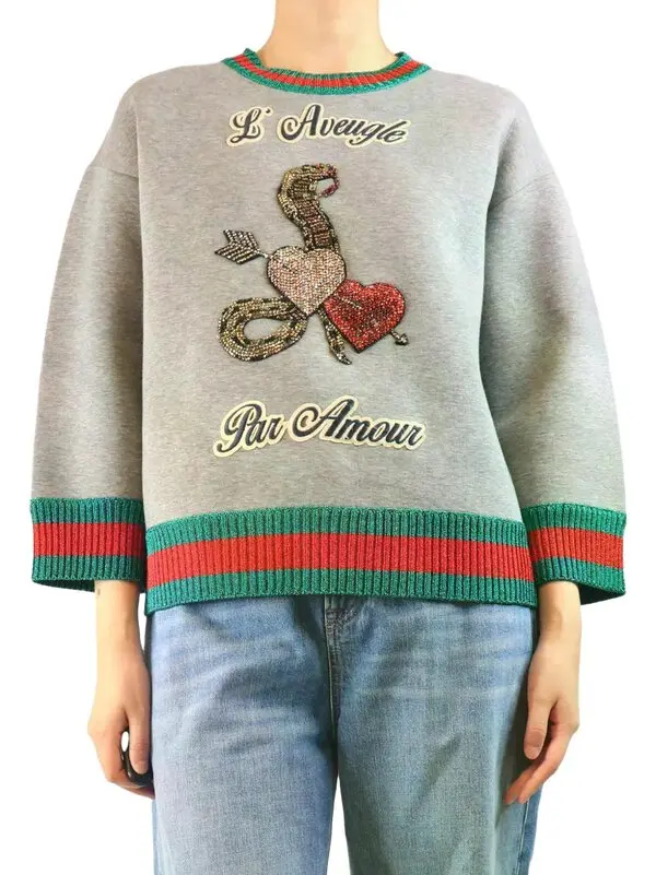 Gucci Cotton Embellished Crewneck Sweatshirt - Grey