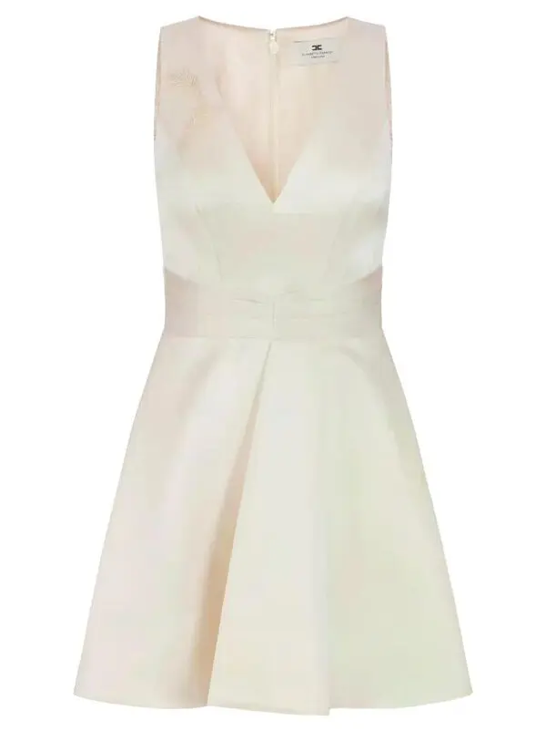 Elisabetta Franchi Duchess Satin Mini Dress With Feather Embellishment - Neutrals