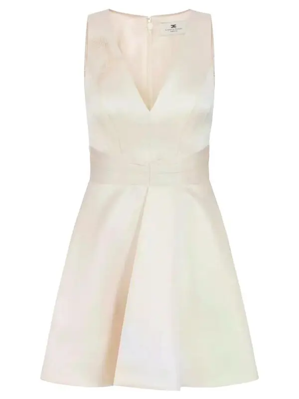 Elisabetta Franchi Duchess Satin Mini Dress With Feather Embellishment - Neutrals