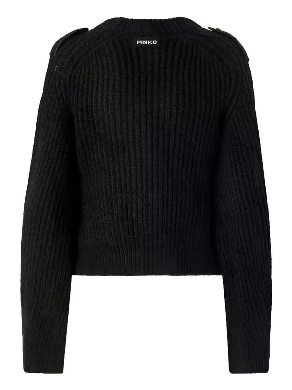 Pinko Ribbed-knit Epaulette Sweater With Chest Flap Pocket - Black