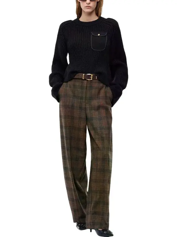 Pinko Ribbed-knit Epaulette Sweater With Chest Flap Pocket - Black