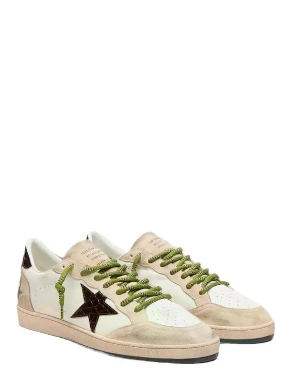 GOLDEN GOOSE Ball Star Leather Sneakers With Burgundy Croc-effect Star - White
