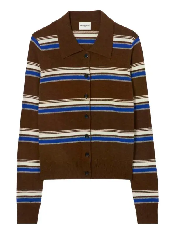 Claudie Pierlot Striped Cashmere Knit Cardigan With Shirt Collar - Brown