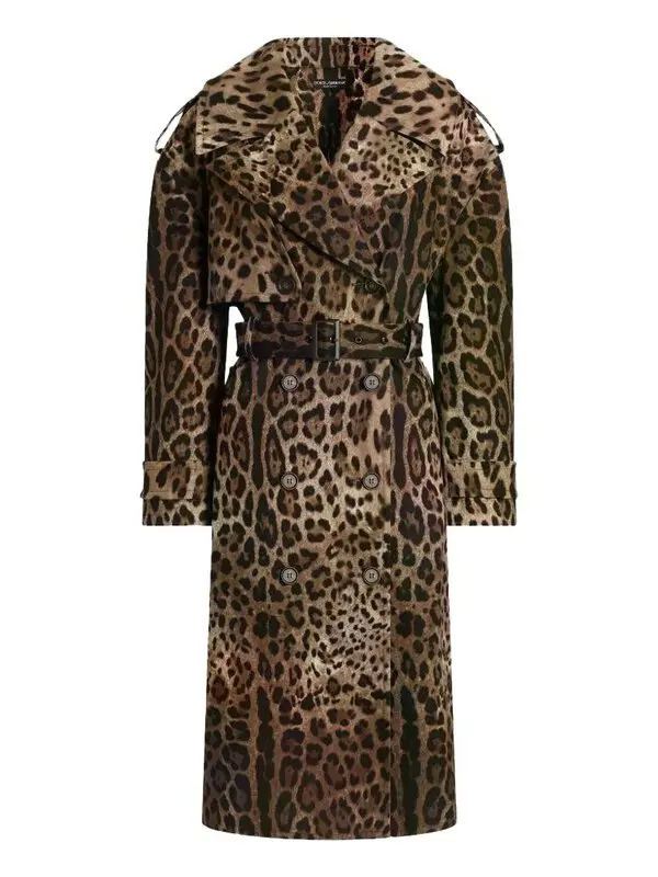 Dolce & Gabbana Double-breasted Leo-print Cotton Drill Coat - Neutrals